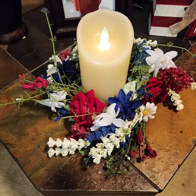 1.5 Inch Candle Rings set of 2, Burgundy Navy & Cream Mini Wreaths ...