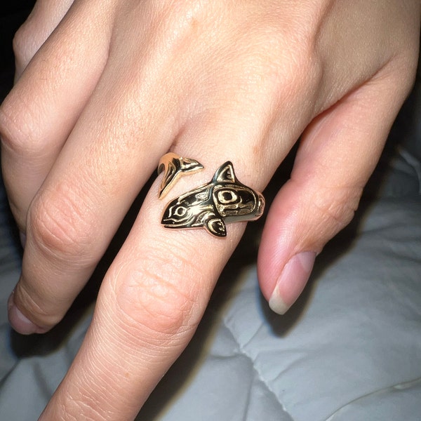 Native Collection, Gold Orca Ring, Orca Ring, Womens Wrap Ring, Alaska ...