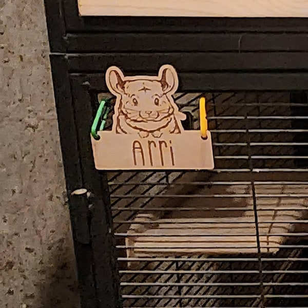 Personalized Chinchilla Cage Name Tag, Custom Engraved Wood Pet Habitat ...