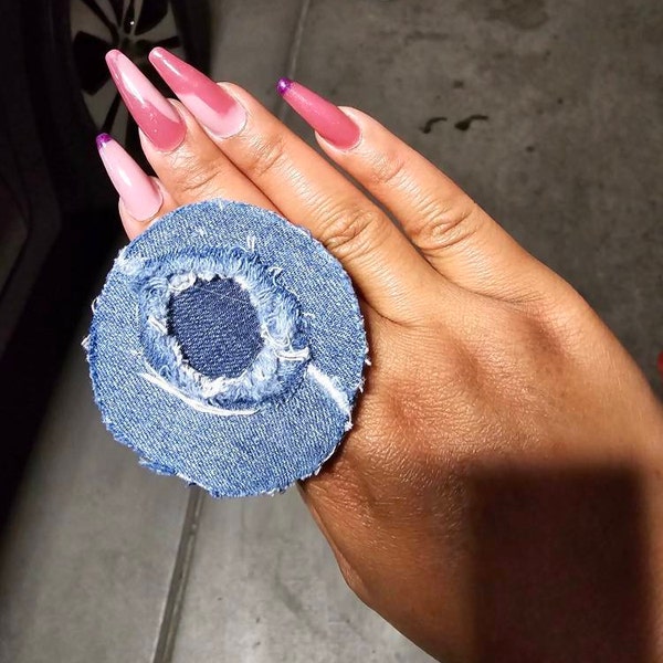Denim Ring, Adjustable Distressed Jean Statement Ring - Etsy