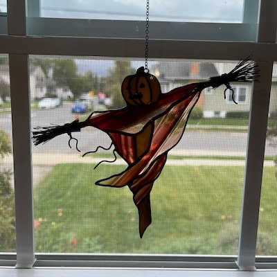 Halloween Stained Glass Scarecrow Pumpkin Decor Scary Halloween ...
