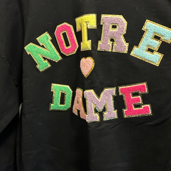 CUSTOM Chenille Patch Sweatshirt, Personalized Chenille Patch Shirt, Customized Varsity Glitter ...