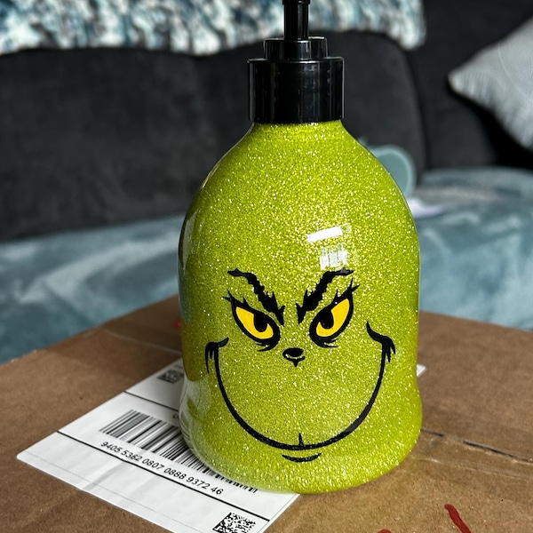 Hand-painted Grinch Soap Dispenser - Glitter Green Christmas, Decals ...