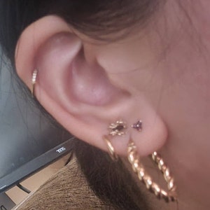 14K Gold Moss Agate Earring Threadless Push Pin Stud Dainty Fan Shape ...