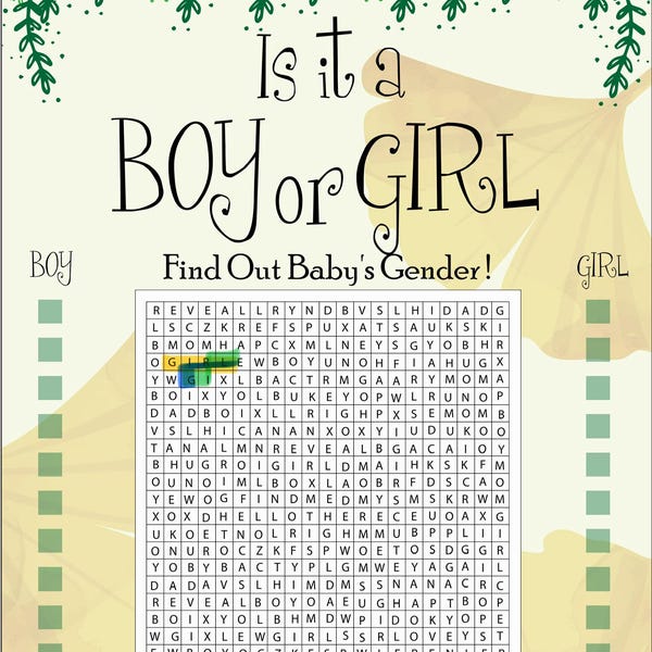 Baby Gender Reveal Word Search Game - Gender Reveal Party Game - Gender ...