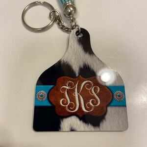 Personalized Cow Ear Tag Keychain, Monogram, Cattle Livestock, Cow Hide ...