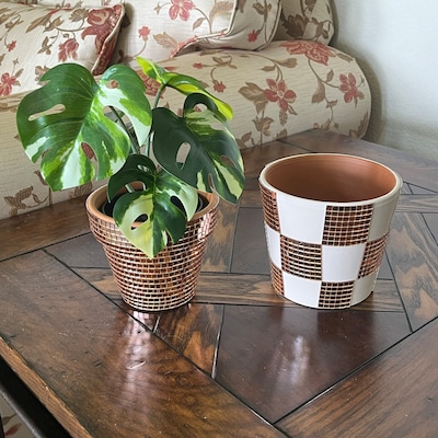 Checkered Disco Planter 5 Inch Rose Gold Disco Pot for Plants Boho ...