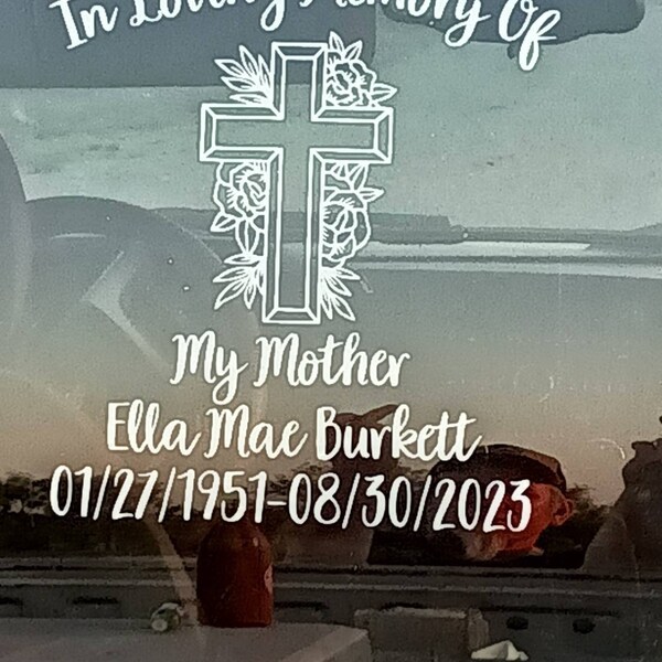 In Loving Memory Car Window Decal With a Cross and Flowers Grandma ...