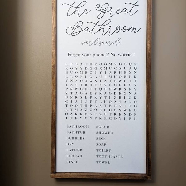 The Great Bathroom Word Search Print — Bathroom Framed Canvas Wall ...