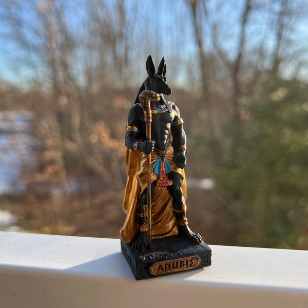 Vintage Anubis Mini Statue - Small Hand-painted Ancient Egyptian Jackal ...