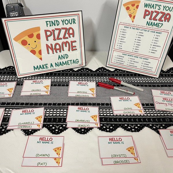 What's Your Pizza Name With Nametags & Sign | Pizza Party Game ...