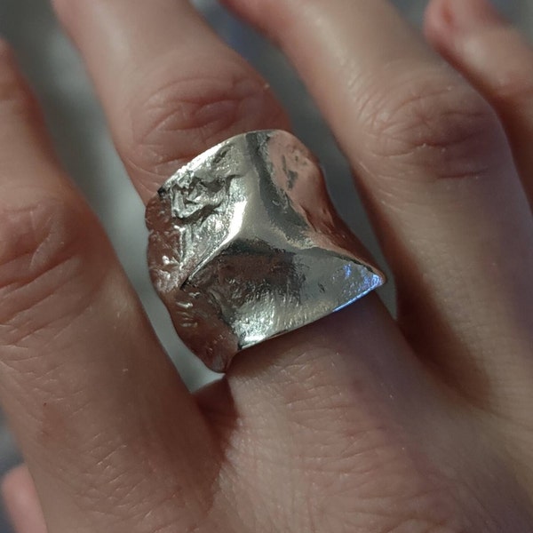 Chunky Wide Band Textured Foil Silver Ring Abstract Band Thick Band ...