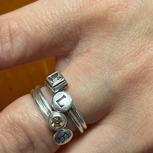 Mother's Stackable Birthstone & Initial Rings in Sterling - Etsy