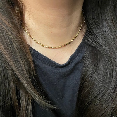 Collier fin pendentif pierre onyx noire / Collier femme minimaliste ...