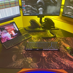 Futuristic Aztec City Desk Mat Neon Green & Purple Modern - Etsy