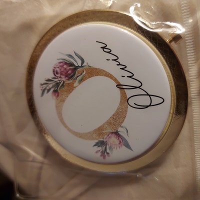 Personalized Gold Initial and Name Compact Mirror Signature Floral ...