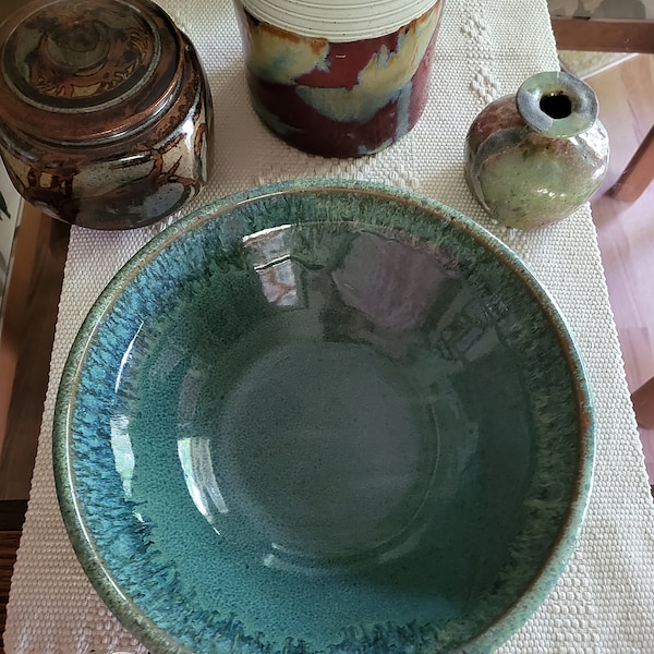 Indigo Blue Flat Bottom Pottery Bowl Handmade Ceramic Bowl Salad Pasta ...