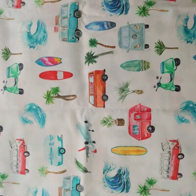 Vintage Beach Fabric by the Yard. Surfboards, Beach, Summer Fabric ...