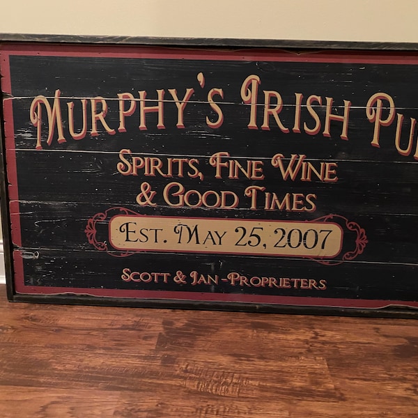 Custom Distressed Irish Pub Proprietor Sign - Rustic Hand Made Vintage ...