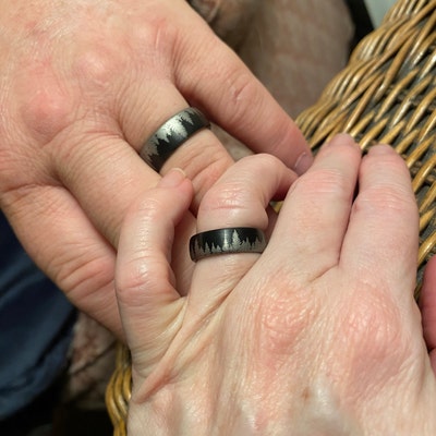 Forest Tungsten Ring, Black Mens Wedding Band or Mans Engagement Ring ...