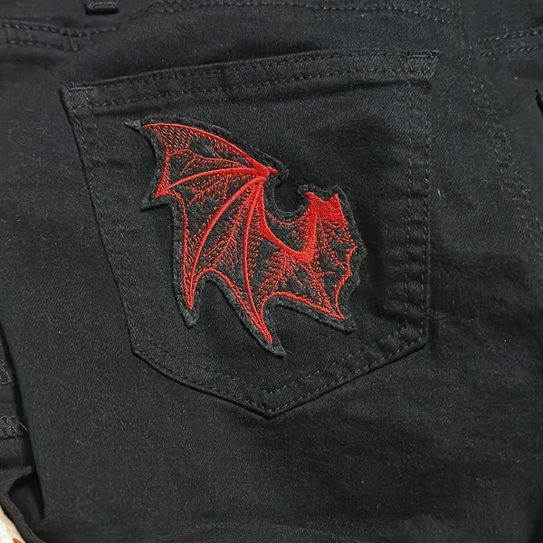 Red Demon Devil Wings Patch Mirror Wings Back Patch Iron on Embroidery Patch Mtcoffinz - Pair ...