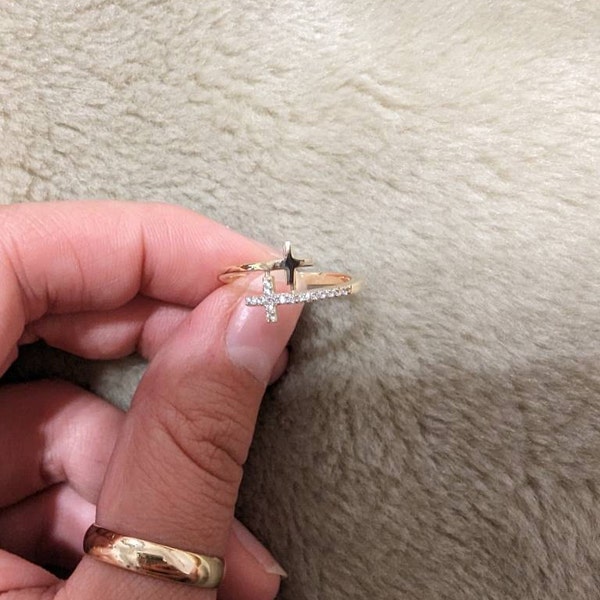 14K Solid Gold Cross Ring, 925 Sterling Silver Cross Ring, Handmade ...