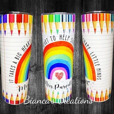 Teacher 20 Oz Skinny Tumbler Rainbow Pencils Teacher Tumbler ...