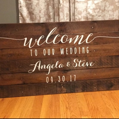 Simple Personalized Wedding Welcome Sign Names and Date Decal wall ...
