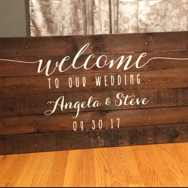 Simple Personalized Wedding Welcome Sign Names and Date Decal wall ...