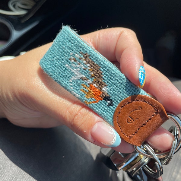 American Flag Needlepoint Keychain - Handmade Key Fob W/ Leather ...