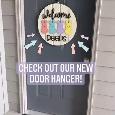 Welcome Peeps Sign, Happy Easter Bunny Door Decor, Spring Door Hanger ...