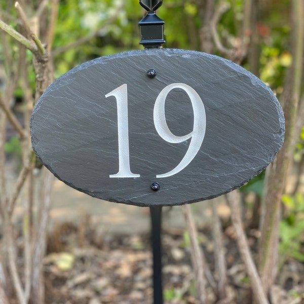 STONE House Numbers Slate Address Plaque / LAWN STAKE / Carved / Marker ...