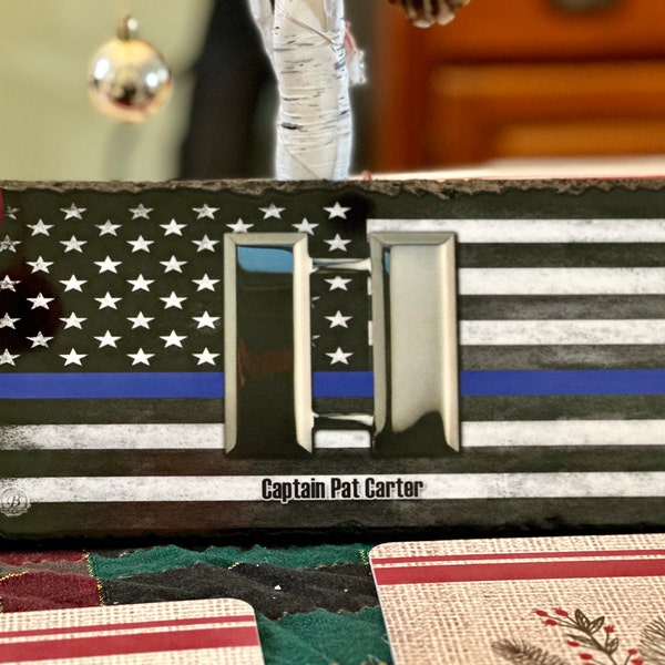 Police Captain Rank Gold Bars American Flag Thin Blue Line Art Chiseled ...