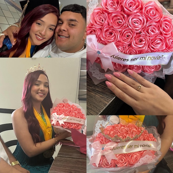 Graduation Ramo Buchon With Teddy Bear, Eternal Rose Bouquet, Handmade ...