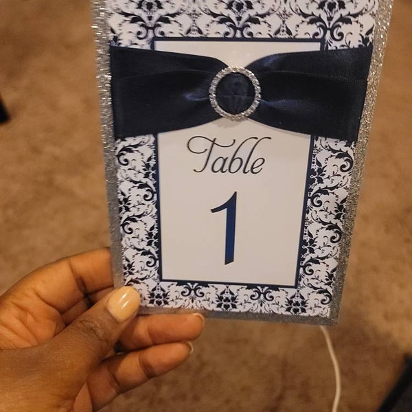 Table Numbers in Navy-silver-dark Blue With Ribbon, Bling, Glitter ...