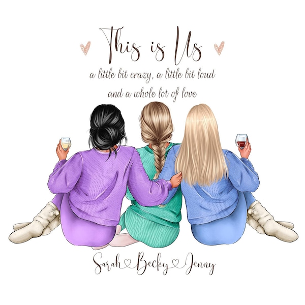 Best Friends Personalized Print, Custom 3 Friend Prints, Three Best ...