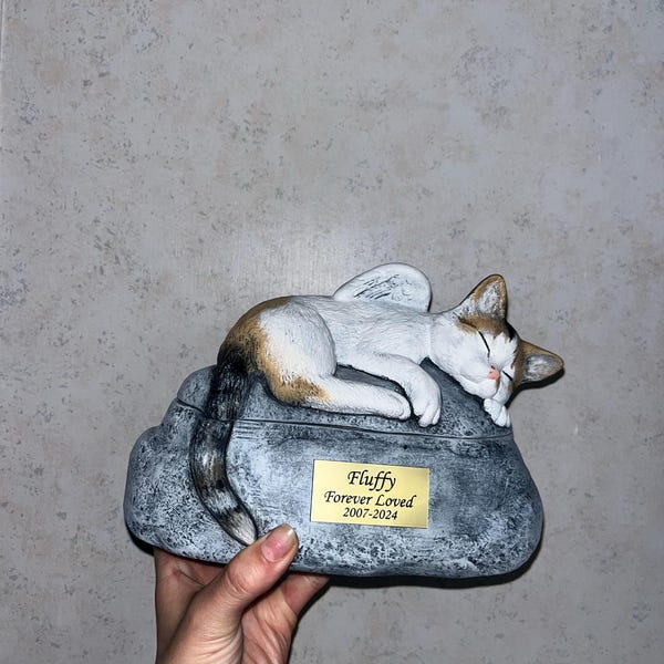 Ceramic Engraved Painted Siamese Cat Cremation Urn With Plastic Name ...