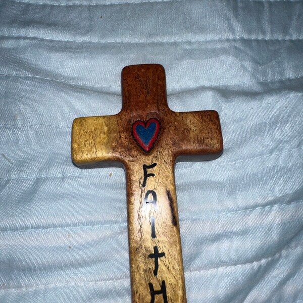 Handcrafted Wooden Handheld Cross, Natural Wood, Christian Prayer and ...