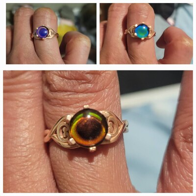14K Gold Mood Ring, Dainty Ring for Women, Feeling Stone Ring, Colorful ...