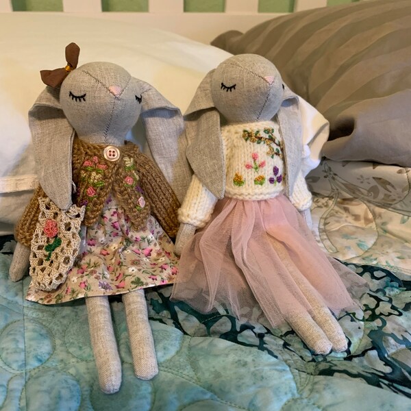 Handmade Bunny Doll ,linen Bunny Doll, Handmade Fabric Doll , Stuffed ...