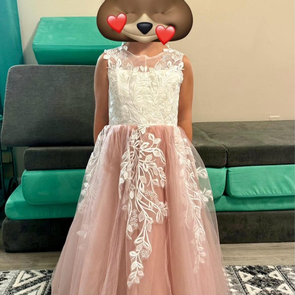 Dusty Rose Flower Girl Dress Off White Top Lace Flower Girl Dress