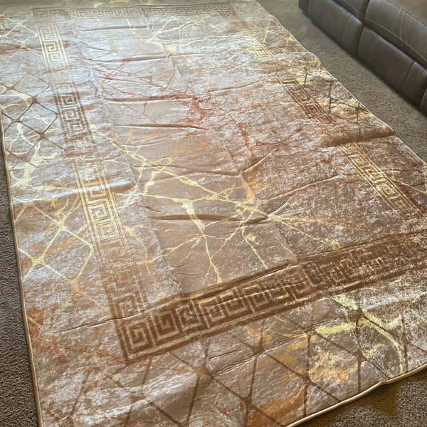 Golden Marble Beige Rug, Beige Gold Rug, Washable Area Rugs, Rugs for ...