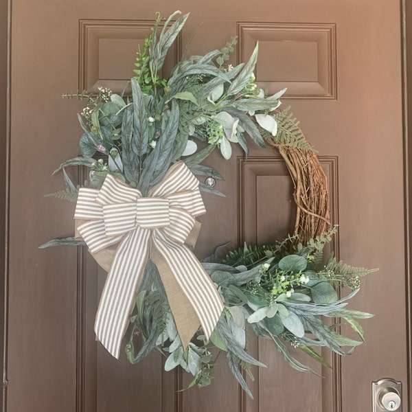 Everyday Welcome Wreath, Farmhouse Neautral Year Round Wreath for Your ...