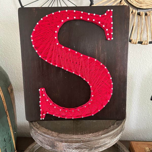 Initial Art String Decor Alphabet Letter Art, Custom Monogram, Key Hooks - Etsy