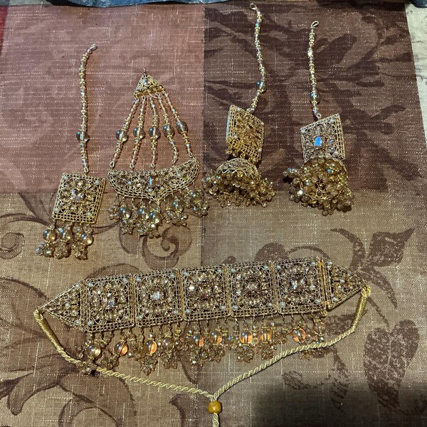 Black Gold Indian Pakistani Asian Jewellery Necklace Set Earrings Tikka ...