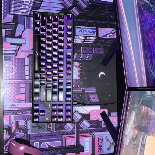 Retro Vaporwave Mousepad, Neon Tokyo Street Pixel Art, Purple Japanese ...