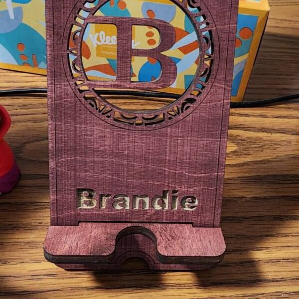 Personalized Monogram Wood Cell Phone Stand- Custom With Name and ...