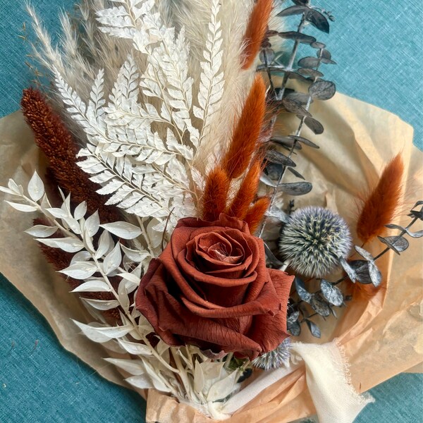 Rust + Dusty Blue Dried Flower Bud Vase Arrangement, Wedding Flowers ...