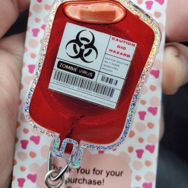 Zombie Blood Bag Badge Holder |blood Transfusion Badge Reel, IV Bag ...
