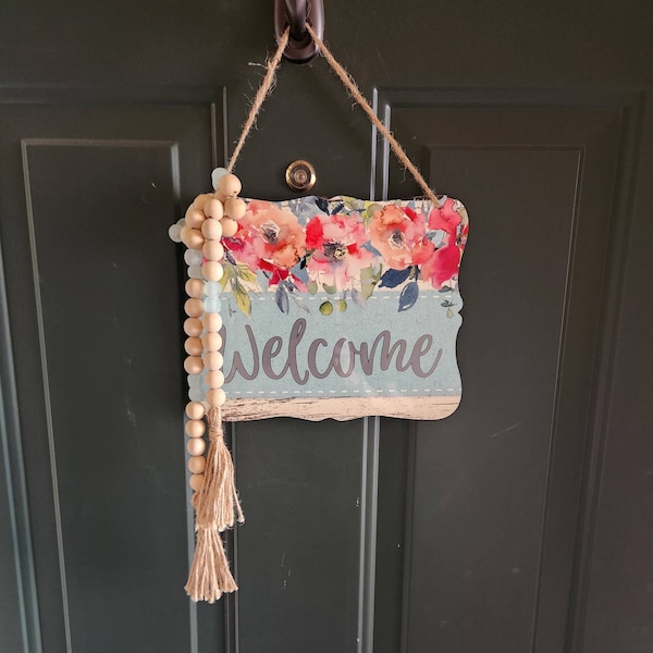Front Door Decor, Welcome Door Hanger, Front Door Welcome Sign, Floral ...